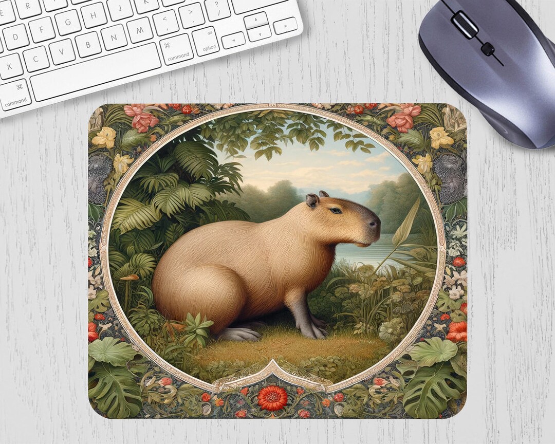 Capybara Mouse Pad Gift, Cute Animal Floral Mousepad - Stitched Edge ...