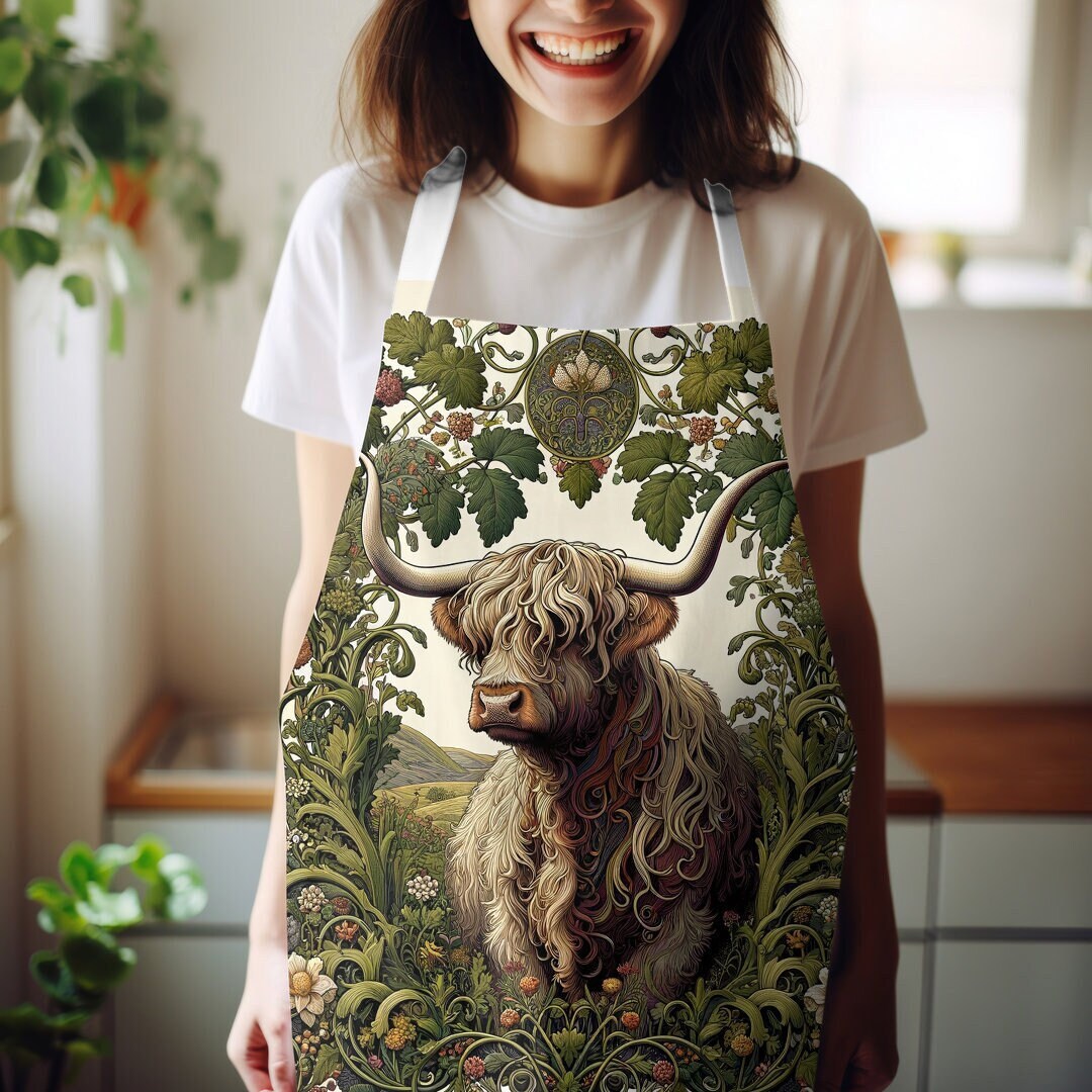 Highland Cow Kitchen Apron for Cooking, Baking, BBQ, Gardening ...