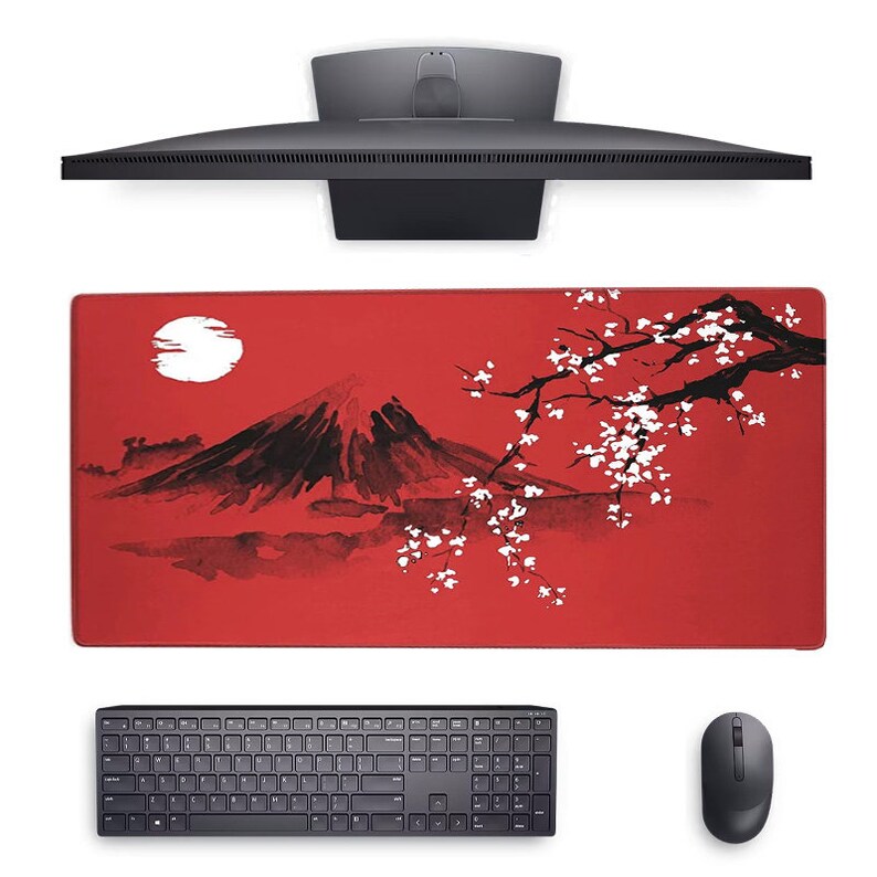 Red Mouse Pad Japanese Desk Mat Cherry Blossom Large Gaming Mousepad ...