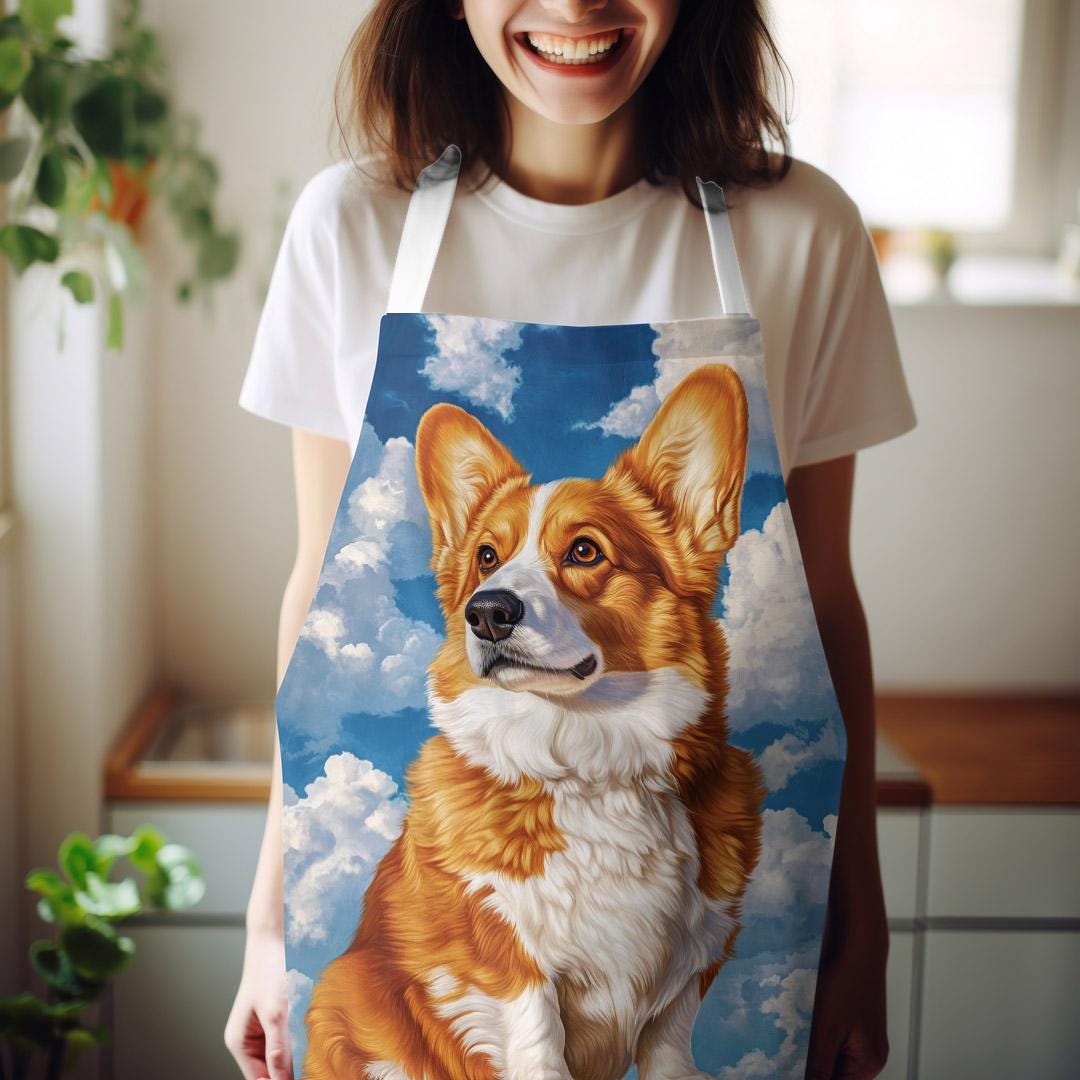 Corgi Dog Art Kitchen Apron – Adorable Corgi in Clouds Apron With ...