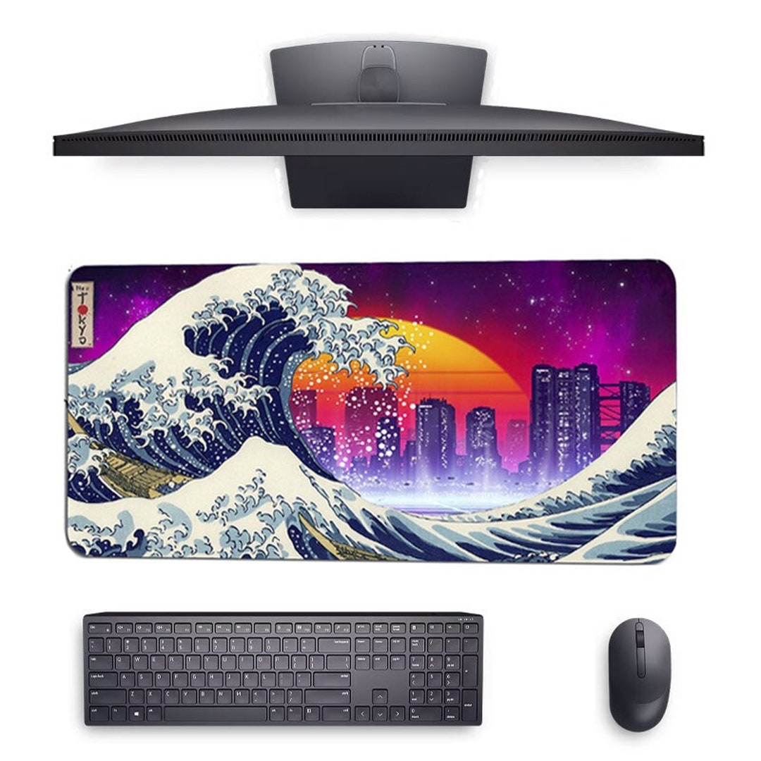 The Great Wave Mouse Pad Retro 80s Neon Desk Mat Large Gaming Mousepad ...