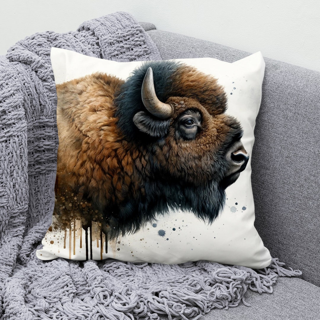Buffalo Throw Pillow Cover - Realistic Cotton Linen Pillowcase ...