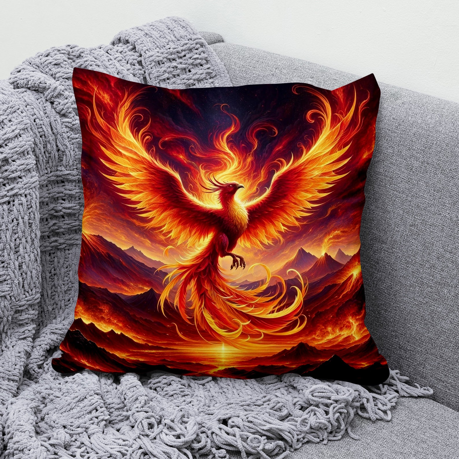 Fantasy Phoenix Bird Throw Pillow Cover Fire Burning Rising Phoenix ...