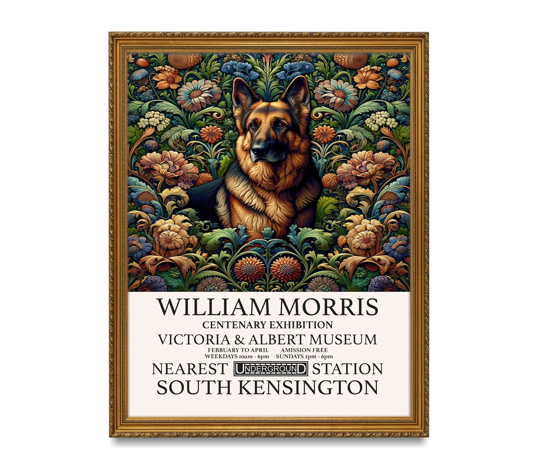 German Shepherd William Morris Art Print Vintage Botanical Dog Poster ...