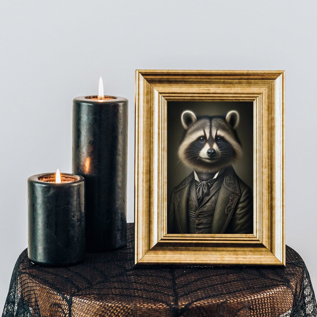 Victorian Raccoon Art, Gothic Wall Art, Print on Canvas, Raccoon ...