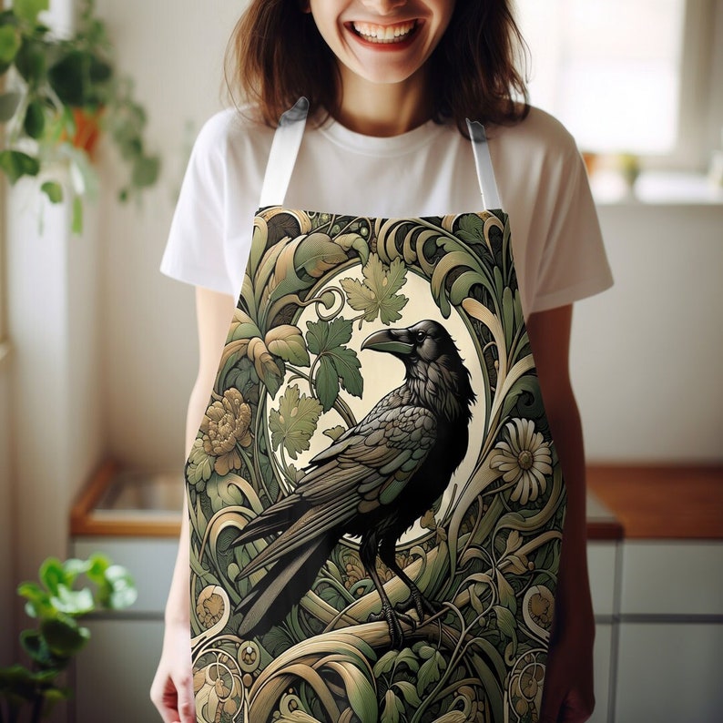 Raven Art Kitchen Apron - Adjustable, Durable for Cooking, BBQ, Baking ...