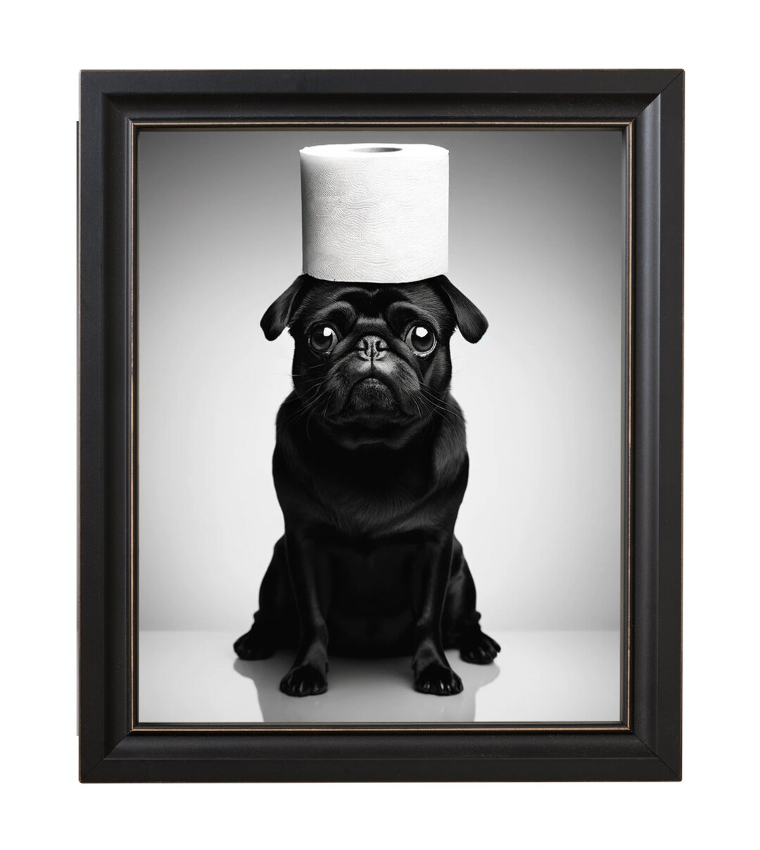 Pug Poster, Bathroom Art, Animal Bathroom Wall Decor, Pug Art, Black ...