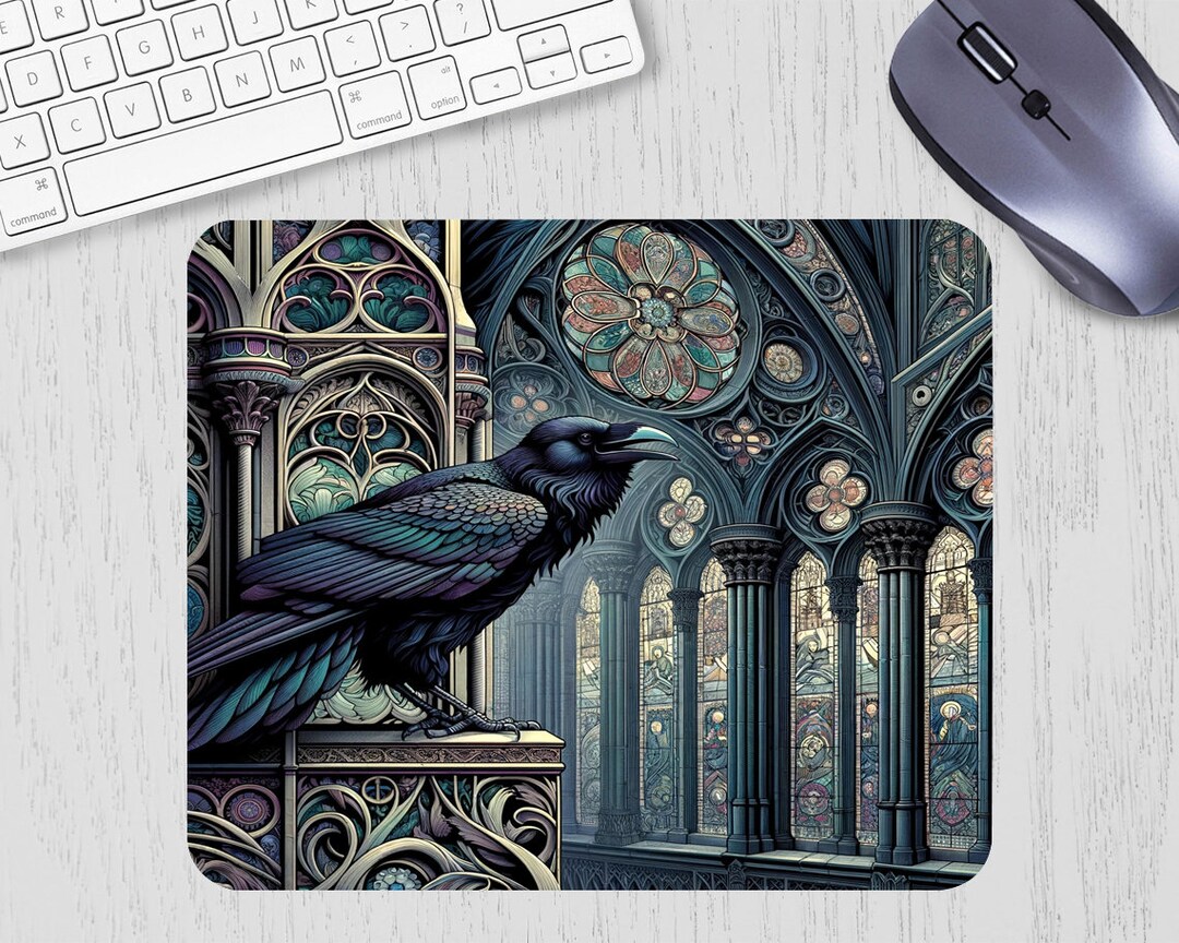 Gothic Raven Mouse Pad, Stained Glass Design Desk Mat for Computer ...