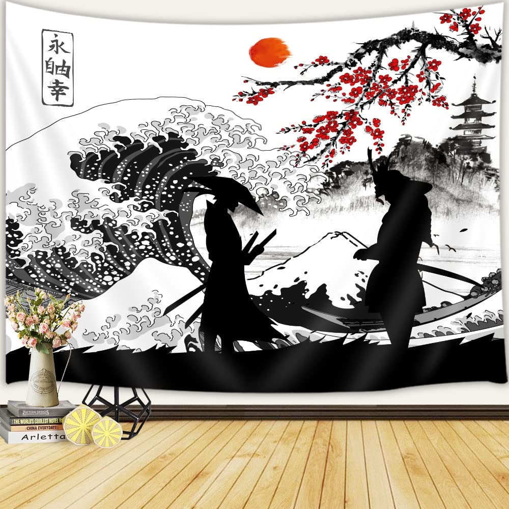 Samurai Tapestry Japanese Wall Tapestry Hanging Cherry Blossoms Japan ...
