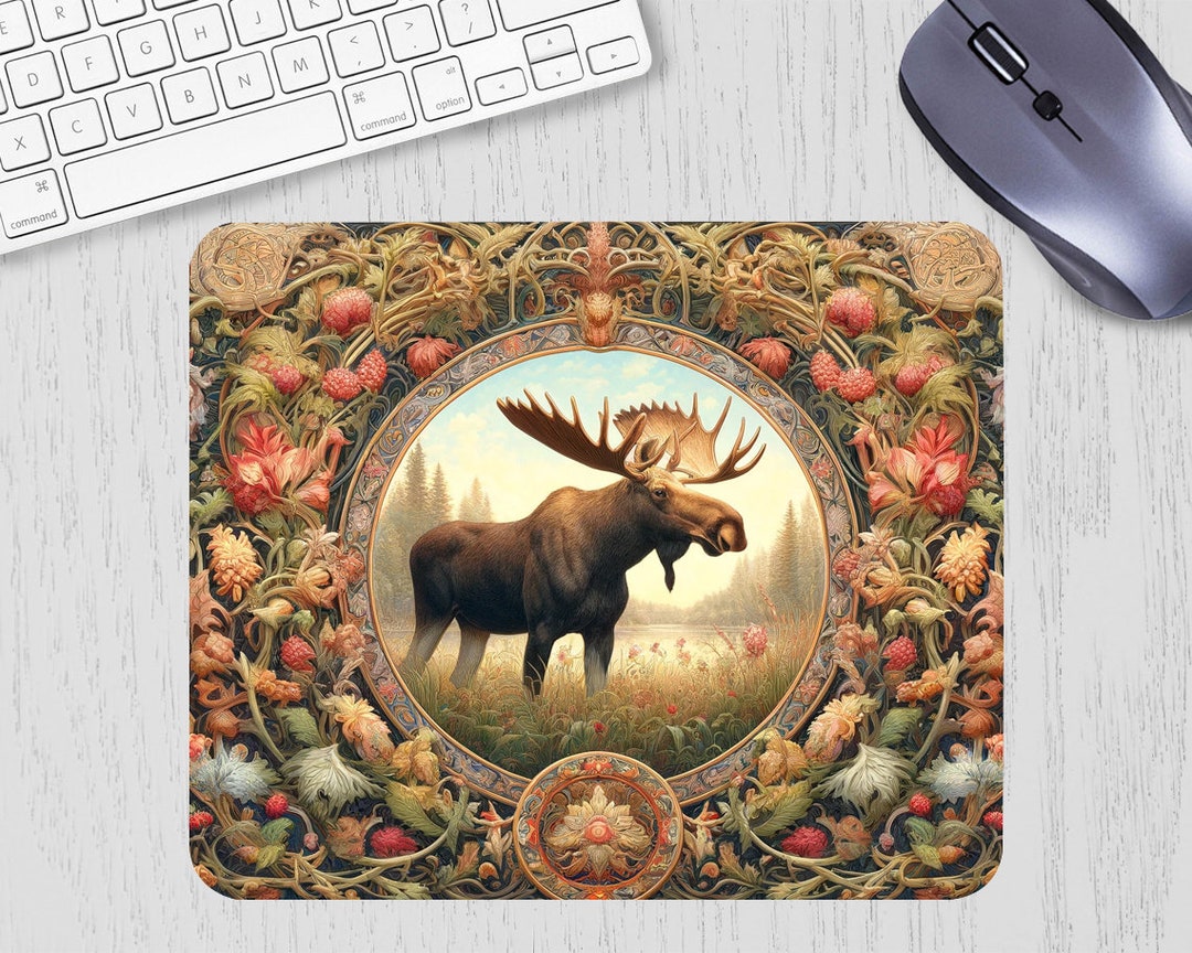 Moose Mouse Pad Gift, Cute Animal Floral Mousepad - Stitched Edge, Elk ...