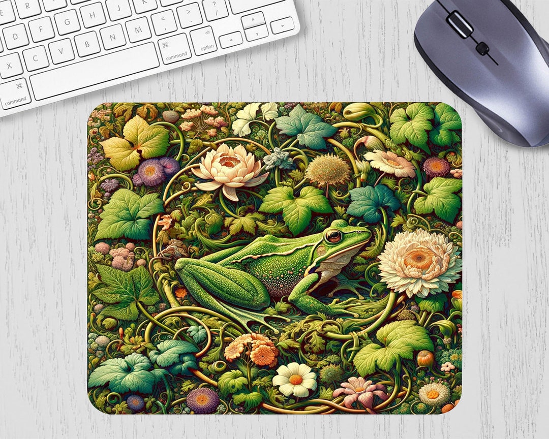 Green Frog Mouse Pad - Nature- William Morris Inspired Stitched ...