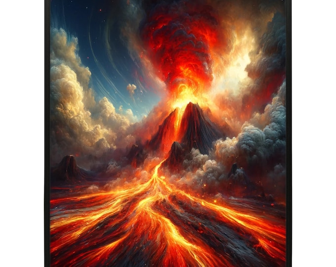 Volcano Eruption Canvas Wall Art, Volcano Erupting Canvas Print, Smoky ...