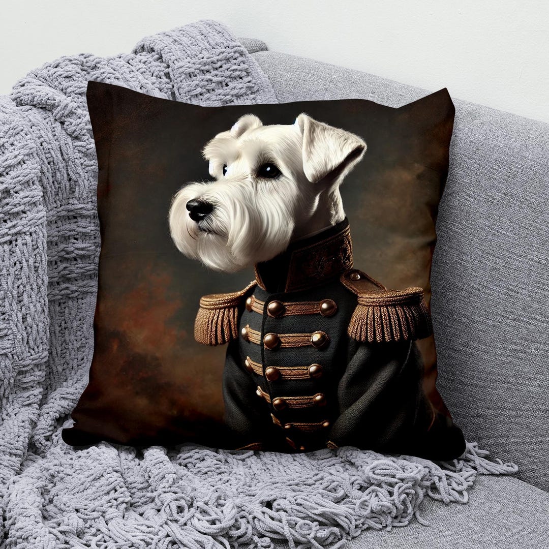 Majestic Schnauzer Dog in Military Uniform Throw Pillow Cover, Cotton ...