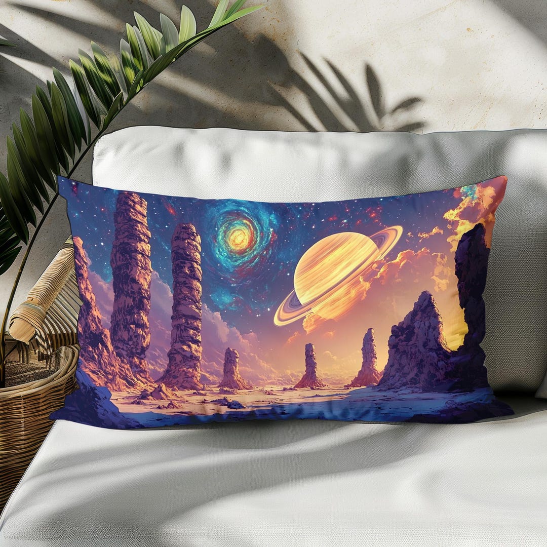 Sci-fi Lumbar Pillow, Cosmic Planet Decor, Space Art Cushion ...