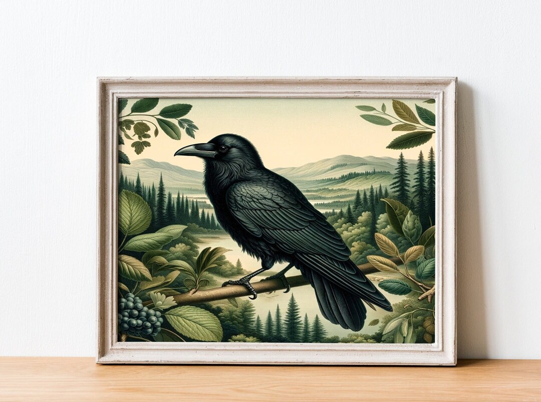 Corvid Art Print, Gothic Nature Art Canvas Print, Forest Landscape Wall ...