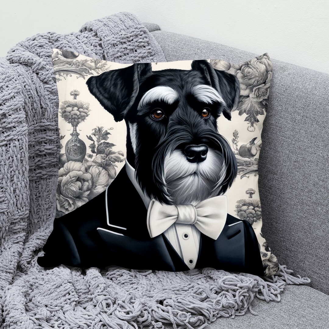 Schnauzer Throw Pillow Cover - Dog Gentleman Cotton Linen Decorative ...