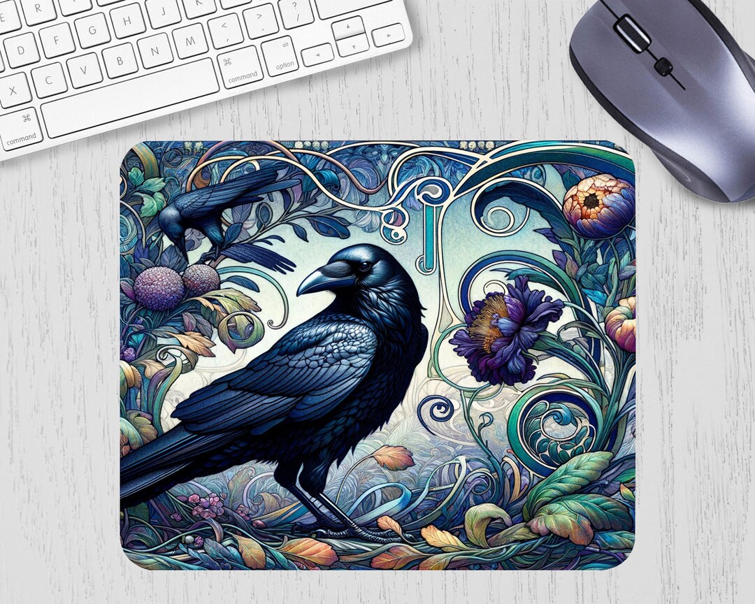 Crow Art Mouse Pad With Stitched Edge, Elegant Computer Mat for Laptop ...