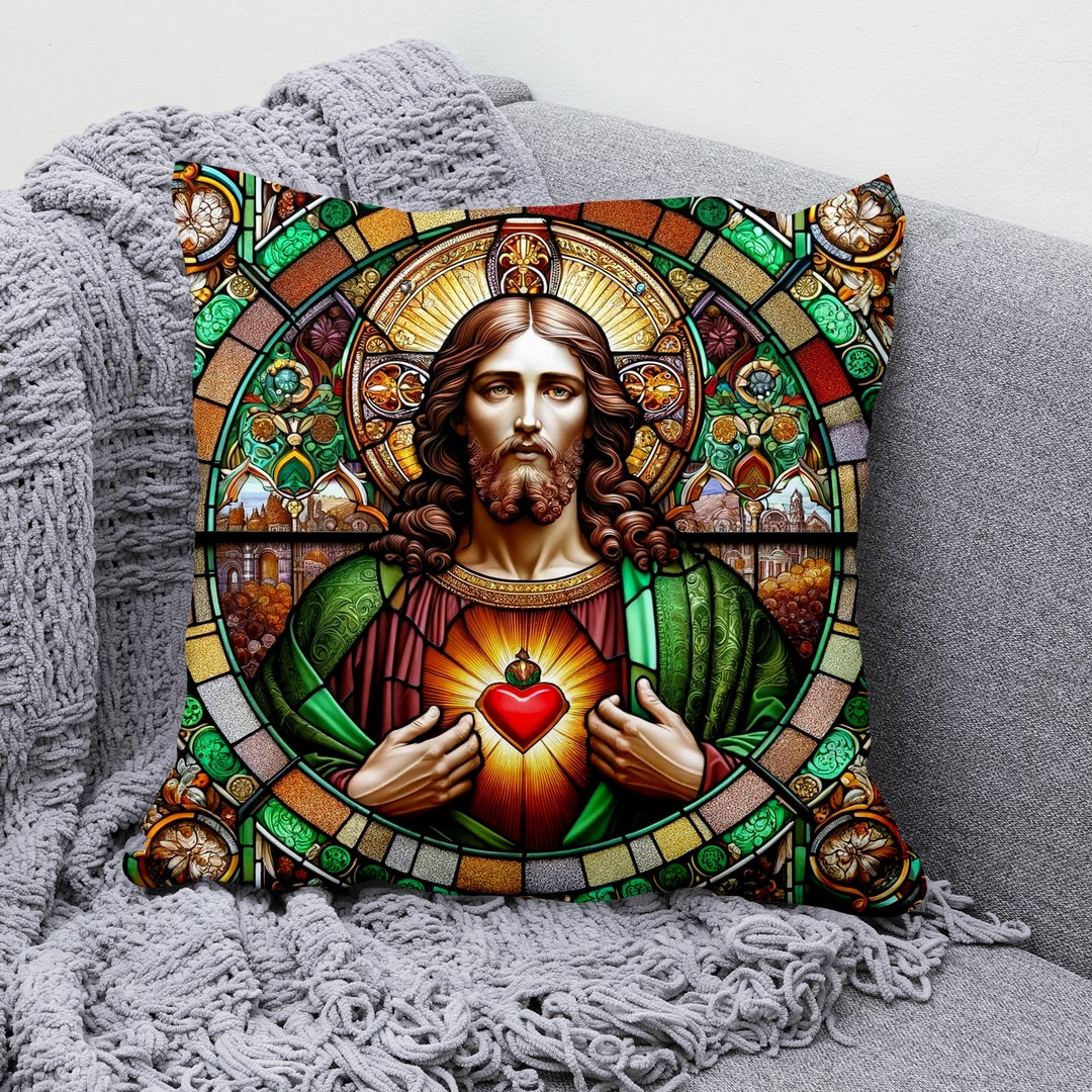 Sacred Heart of Jesus Christ Cotton Linen Throw Pillow Cover ...