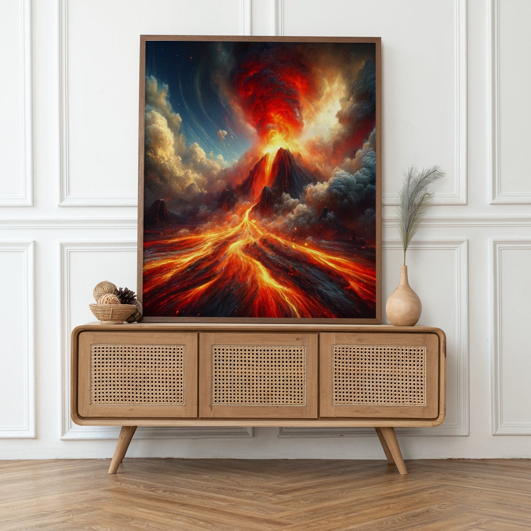 Volcano Eruption Canvas Wall Art, Volcano Erupting Canvas Print, Smoky ...