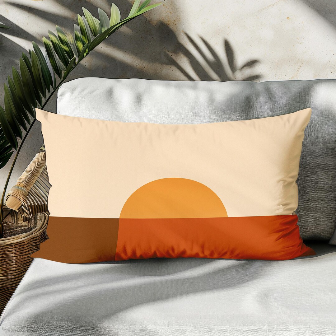 Minimalist Sunset Lumbar Pillow – Boho Modern Cushion in Terracotta ...