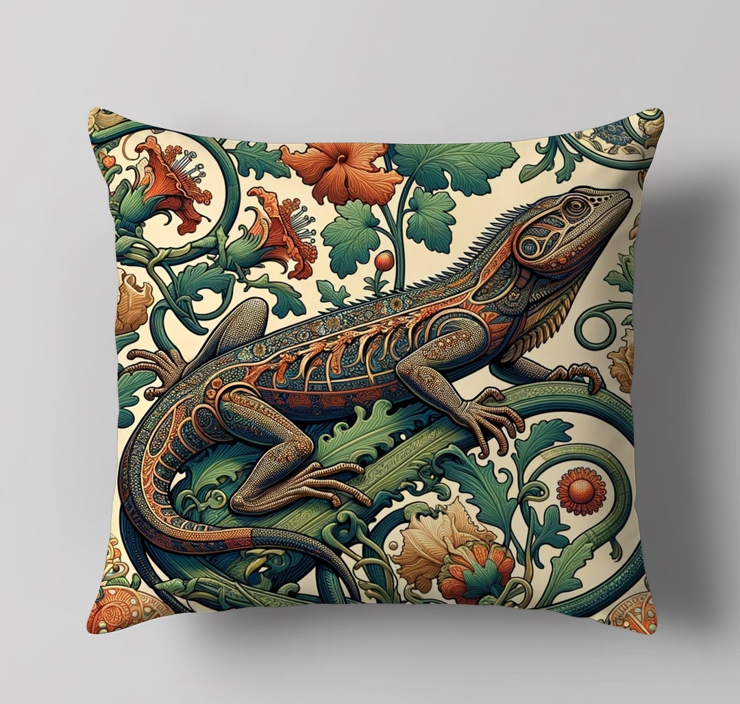 William Morris Lizard in a Forest Pillow Cover | Lizard Cushion ...