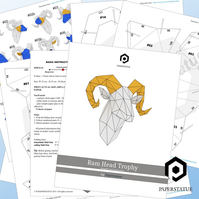 Ram Head Papercraft Download and Make Your Own Trophy - Etsy