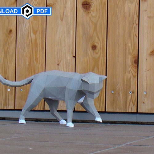 Printable DIY Template PDF. Cat Low Poly Paper Model - Etsy