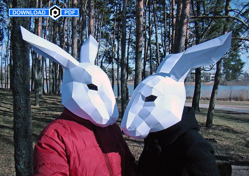 Bunny Mask Papercraft, Download and Make Rabbit Mask, Papercraft Party ...
