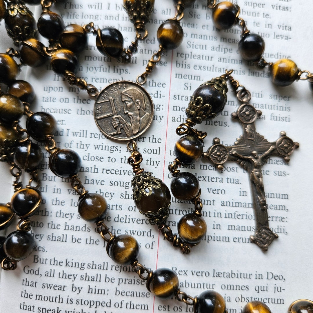 Handmade Tiger Eye Rosary, Bronze Crucifix, Catholic Gift for Men - Etsy