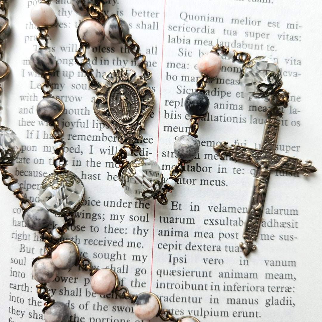 Handmade Catholic Rosary Beads, Jasper and Crystal, Bronze Crucifix - Etsy