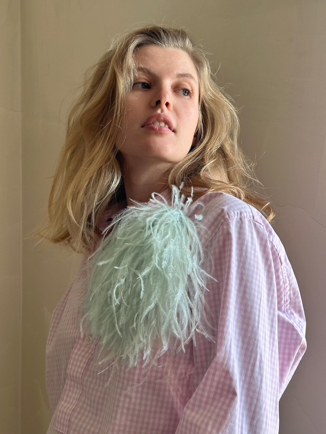 Large Mint Green Blue Ostrich Feather Brooch, Big Handmade ...