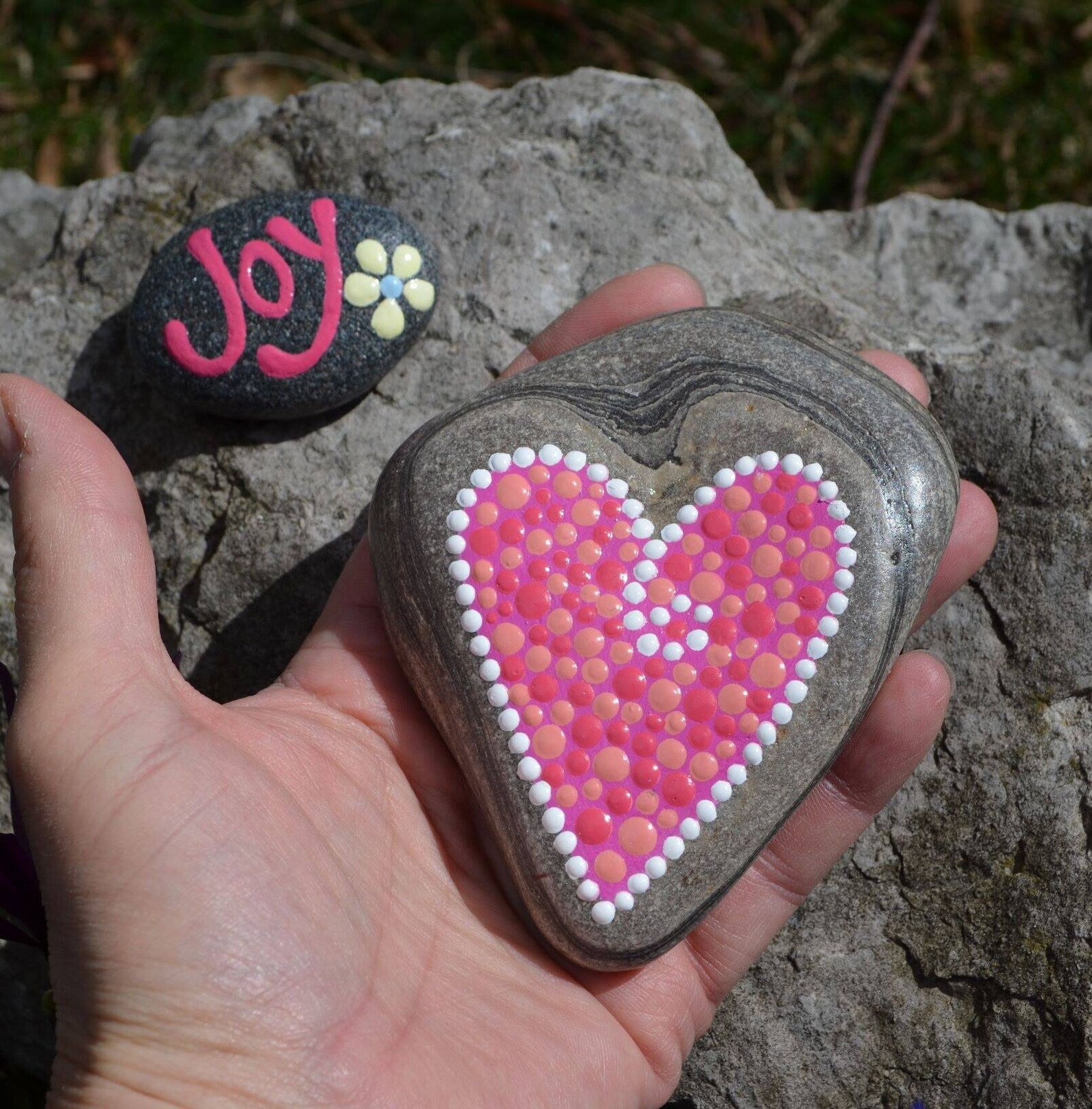 Love and Joy painted rocks painted stones gift of love | Etsy