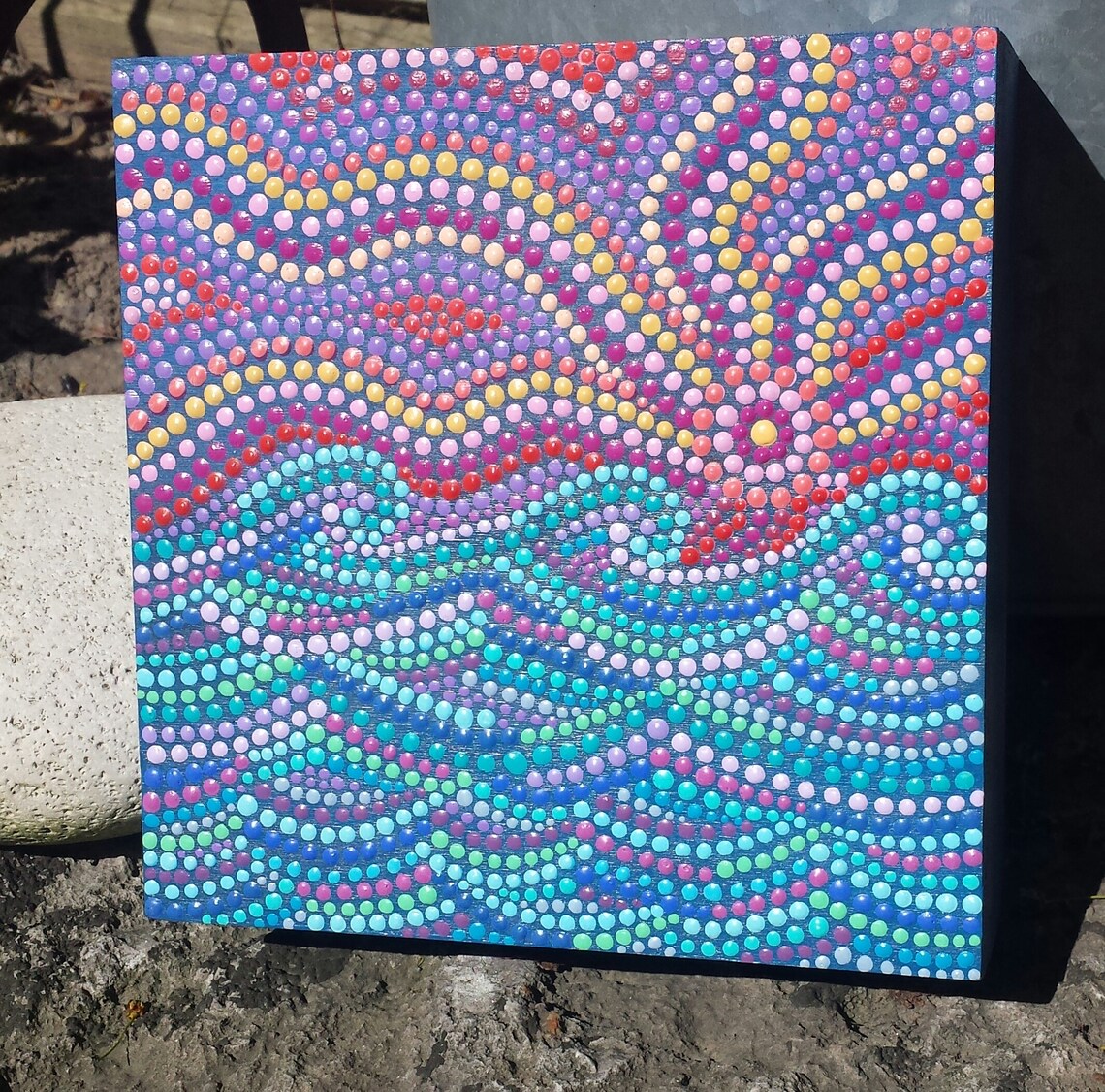 Waves of color dot painting beach theme sunset art | Etsy