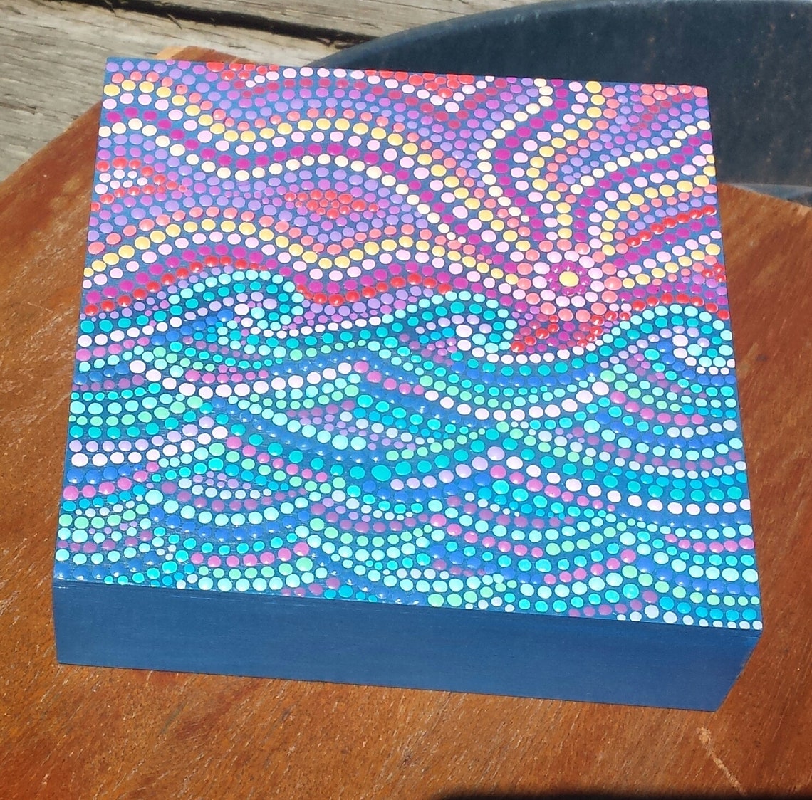 Waves of color dot painting beach theme sunset art | Etsy