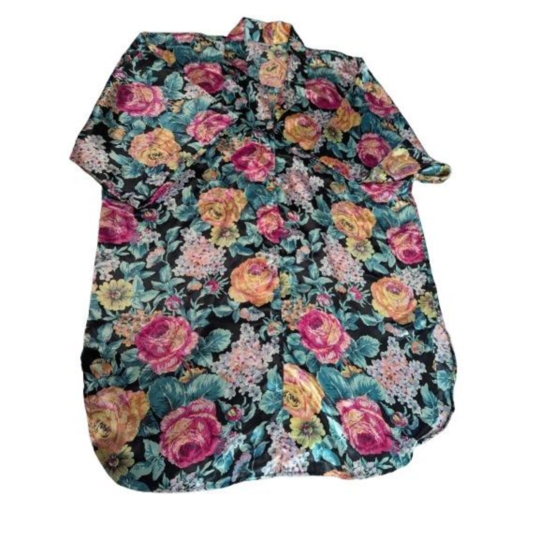 Vintage Kathryn Floral Satin Sleep Shirt Large Mumu Nightgown Long ...