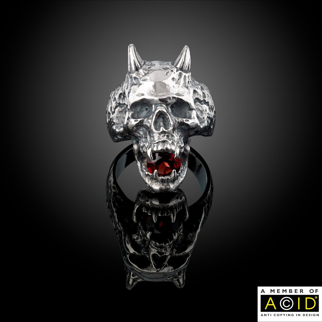 Devil Skull Ring With Red Garnet - Etsy New Zealand