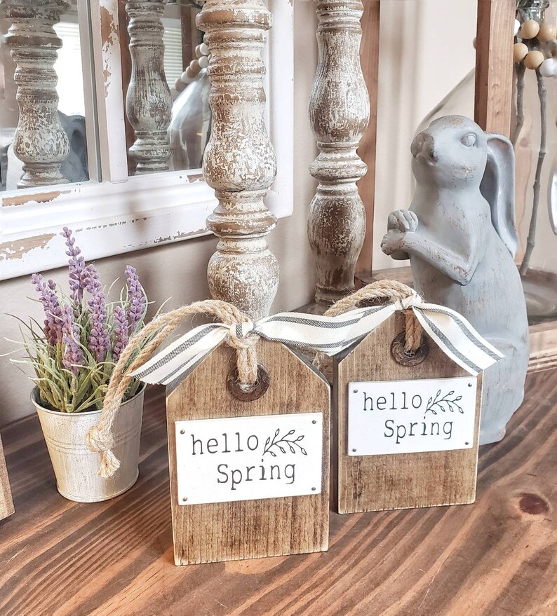 Hello Spring | Wood Tag | Tiered Tray Sign| Tiered Tray Decor | Spring ...