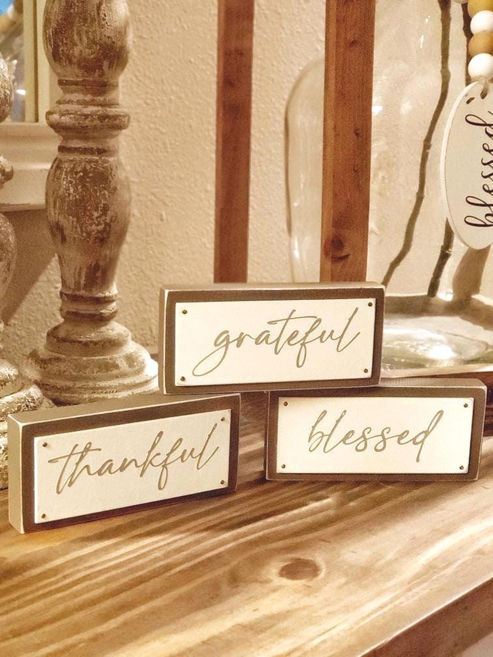 Grateful Thankful Blessed Set of 3 Sign Set | Shelf Sitter Signs ...