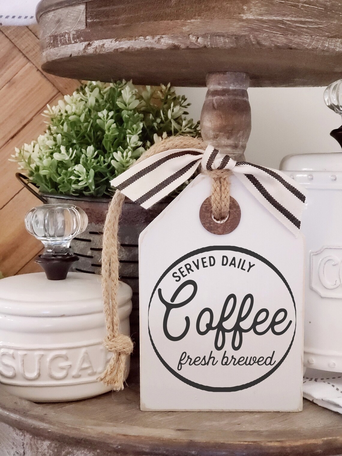 Coffee Served Daily Fresh Brewed Wood Tag | Tiered Tray Sign| Tiered ...