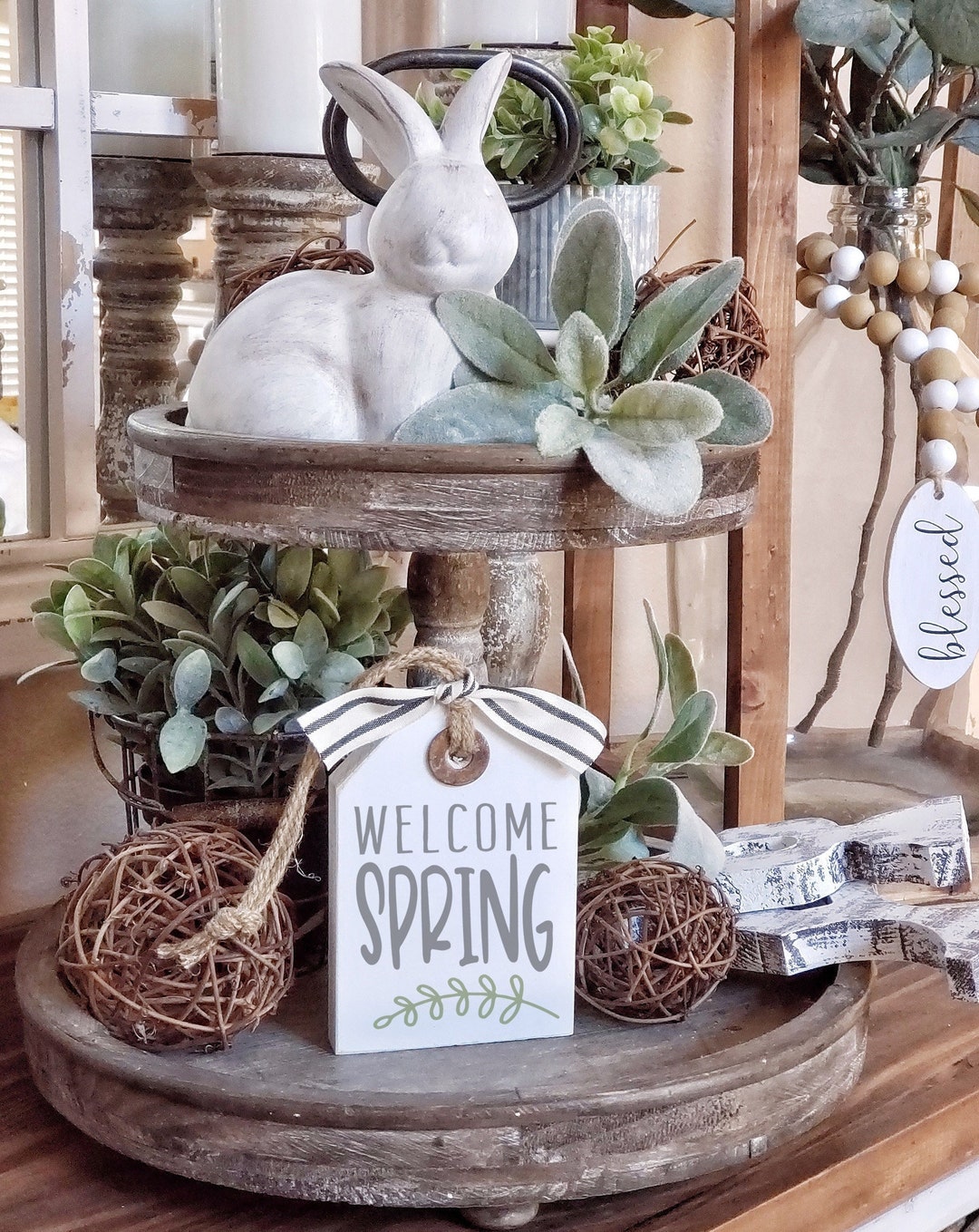 Welcome Spring | Wood Tag | Tiered Tray Sign| Tiered Tray Decor ...