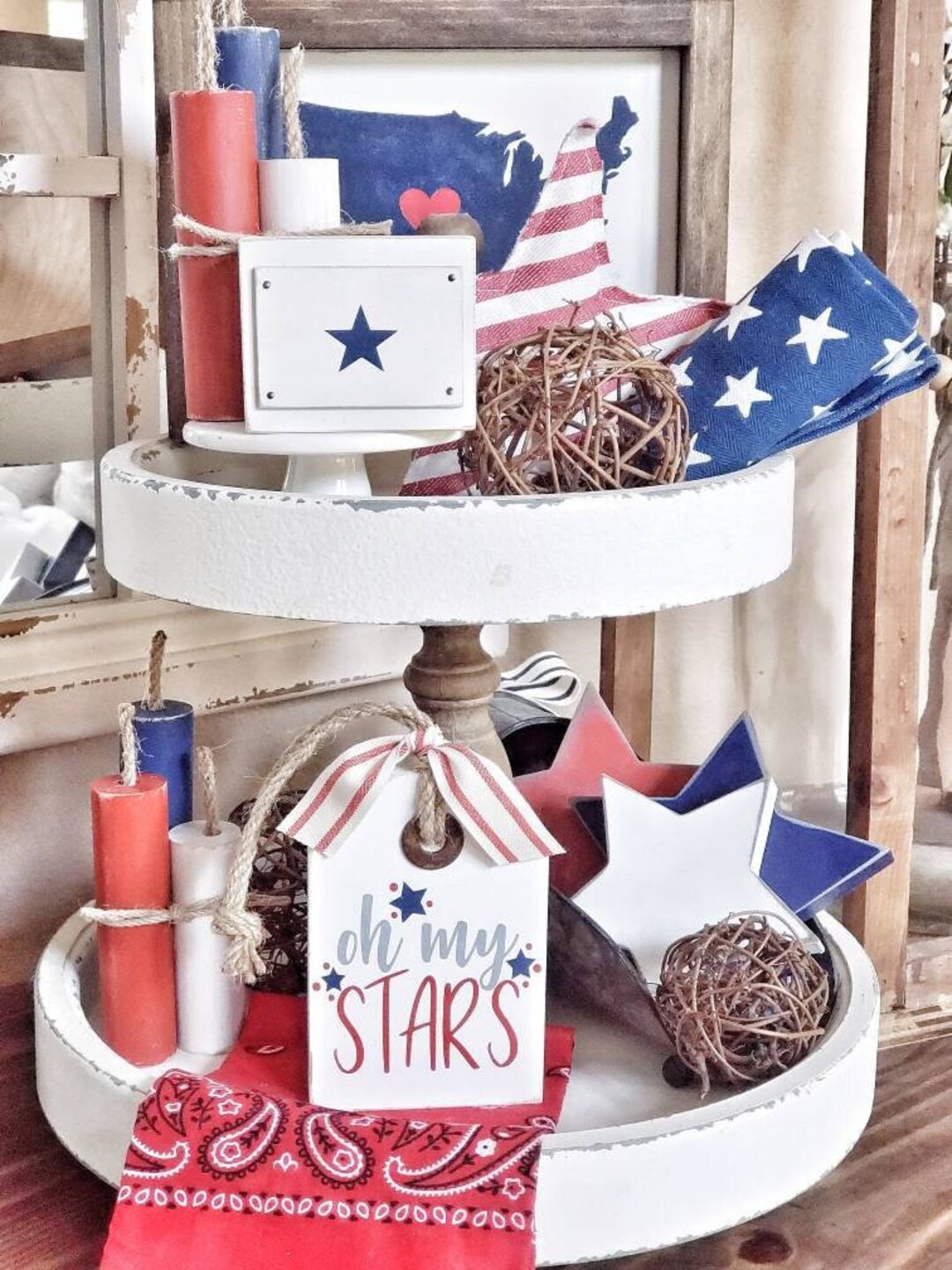 Oh My Stars Wood Tag | Tiered Tray Sign| Tiered Tray Decor | Fourth of ...