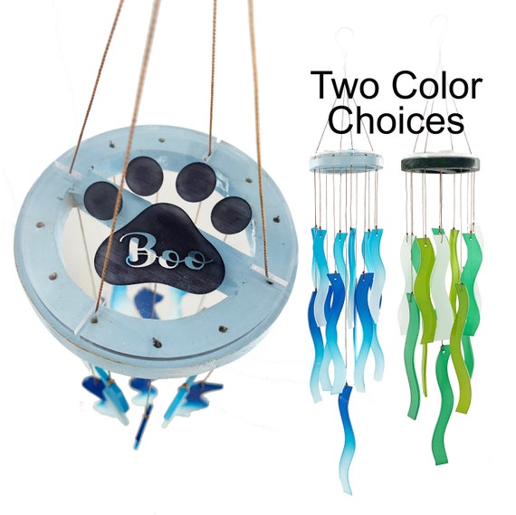 Sea Glass Paw Print Memorial Wind Chime in Blue or Green Sun - Etsy