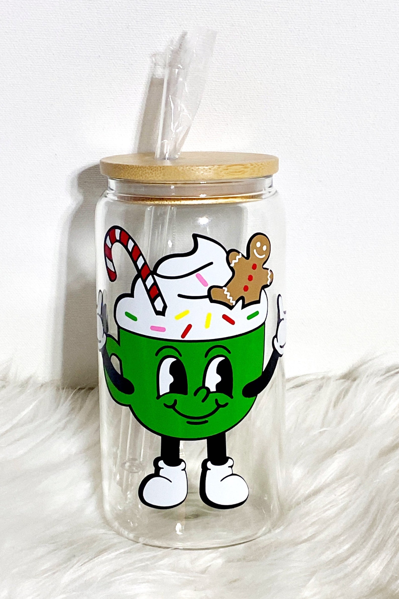 RETRO Christmas Characters Glass Cup, Retro Christms Glass Can, 16oz ...
