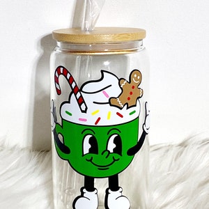RETRO Christmas Characters Glass Cup, Retro Christms Glass Can, 16oz ...