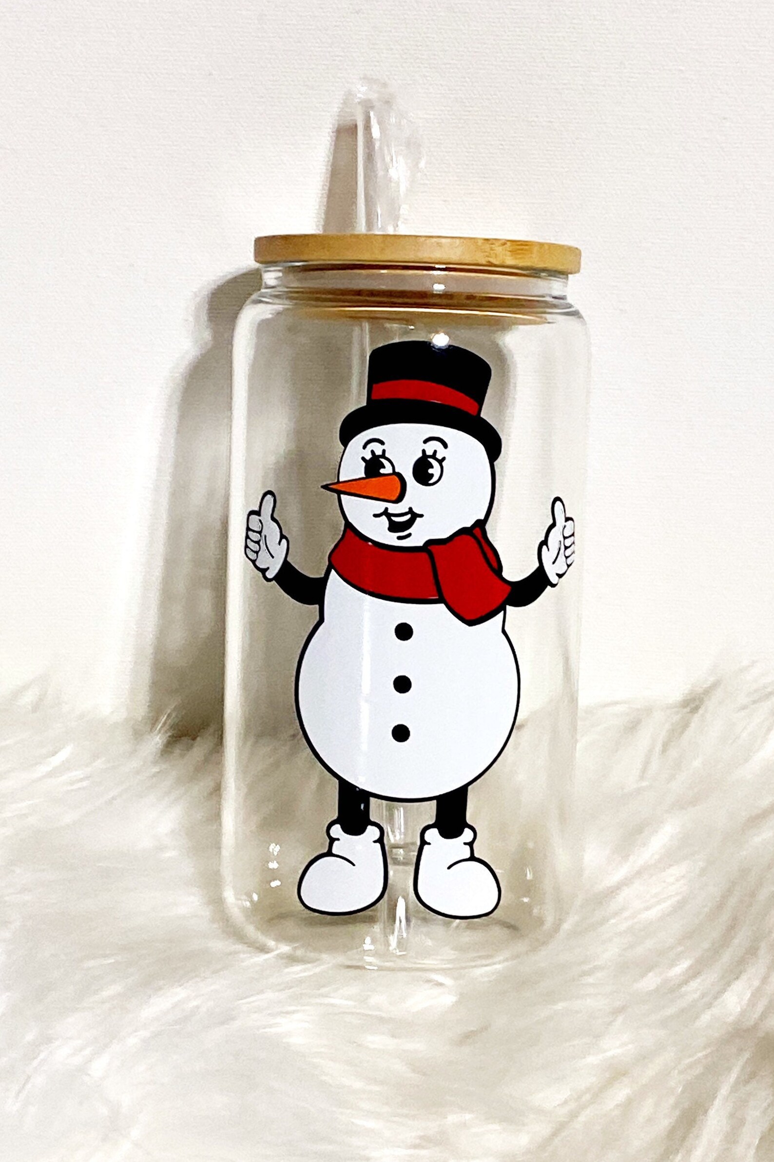 RETRO Christmas Characters Glass Cup, Retro Christms Glass Can, 16oz ...
