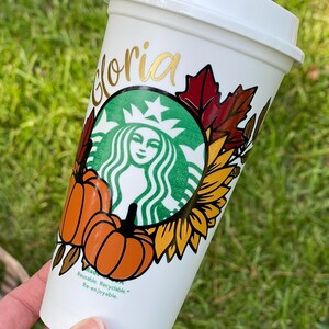 Personalized Fall Starbucks Reusable Cup, Fall Starbucks Hot Cup ...