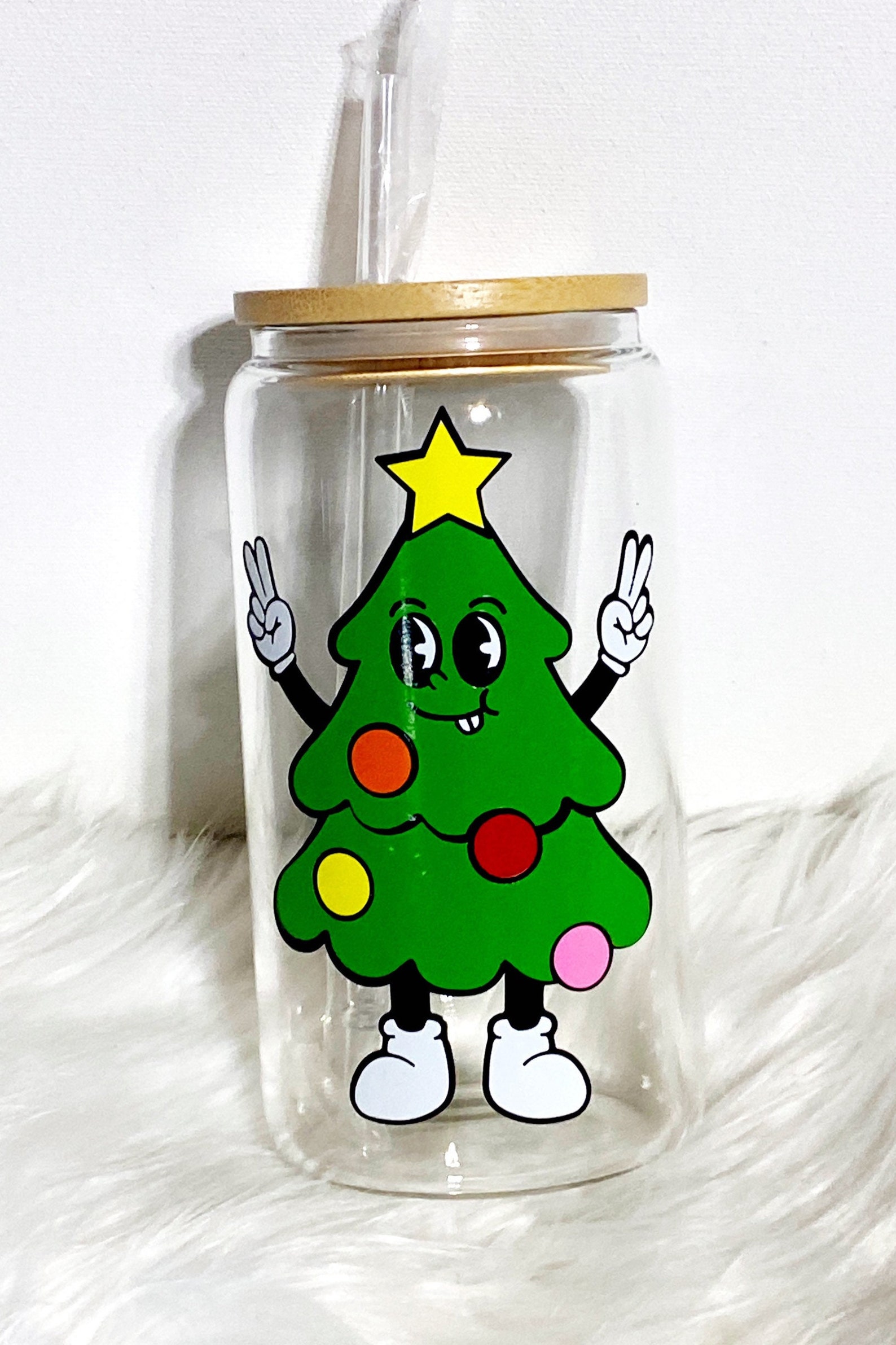 RETRO Christmas Characters Glass Cup, Retro Christms Glass Can, 16oz ...
