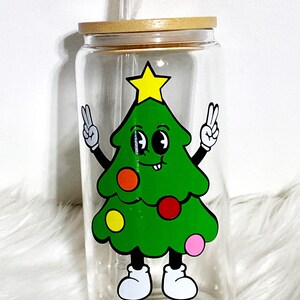 RETRO Christmas Characters Glass Cup, Retro Christms Glass Can, 16oz ...