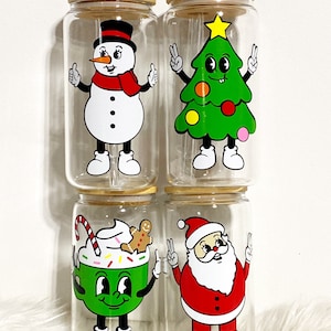 RETRO Christmas Characters Glass Cup, Retro Christms Glass Can, 16oz ...