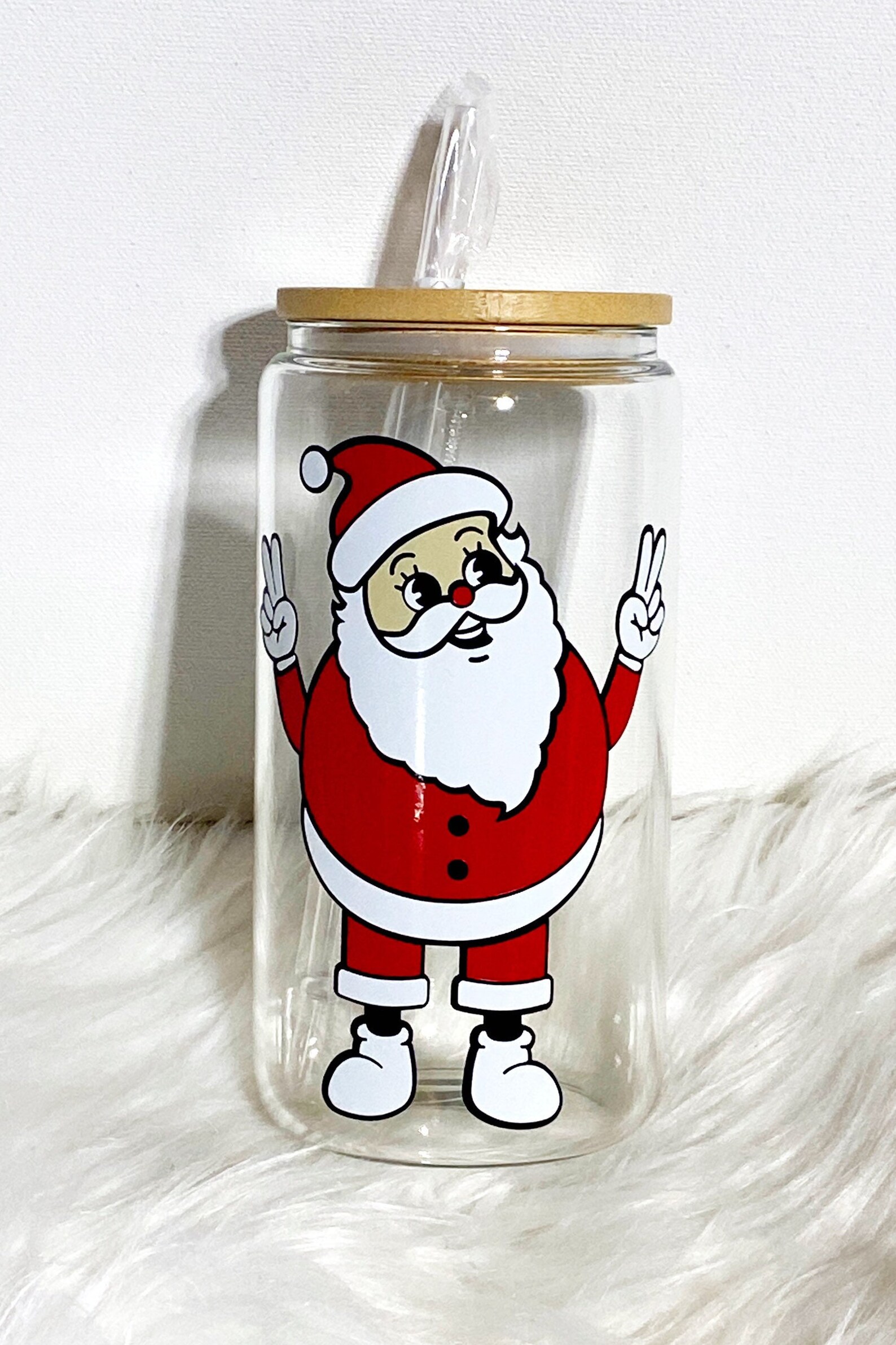 RETRO Christmas Characters Glass Cup, Retro Christms Glass Can, 16oz ...